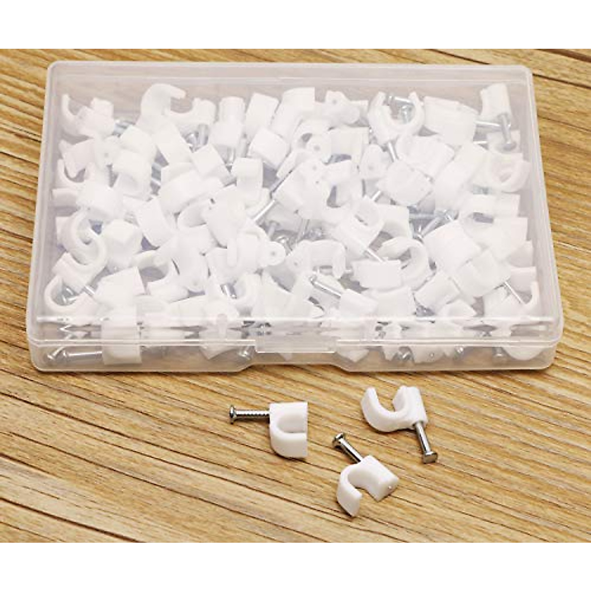 Mini Skater 6mm Nylon Steel Nail in Circle Ethernet Cable Clips Round Electrical Cord Holder Wire Management,Pack of 100 (White)