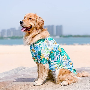 Harikaji Dog Hawaiian Shirt, Summer Pet Clothes Large Dog Cool Costume Beach T-Shirt for Medium Large Dog(Blue,5XL)
