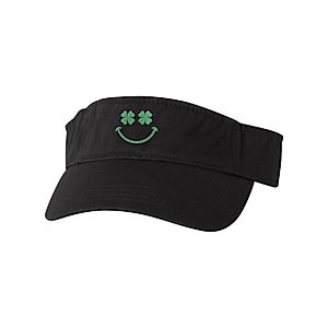 Go All Out One Size Black Visor Shamrock Smiling Face | Positive, Happy, Smile Embroidered Visor Dad Hat