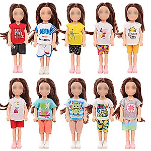 Joyfun 7 Pcs 6 Inch Girl Doll Clothes 3 Pieces Dress, 2 Pieces Outfits and 2 pcs Shoes for 11.5 Inch Girl's Sister 6" Doll