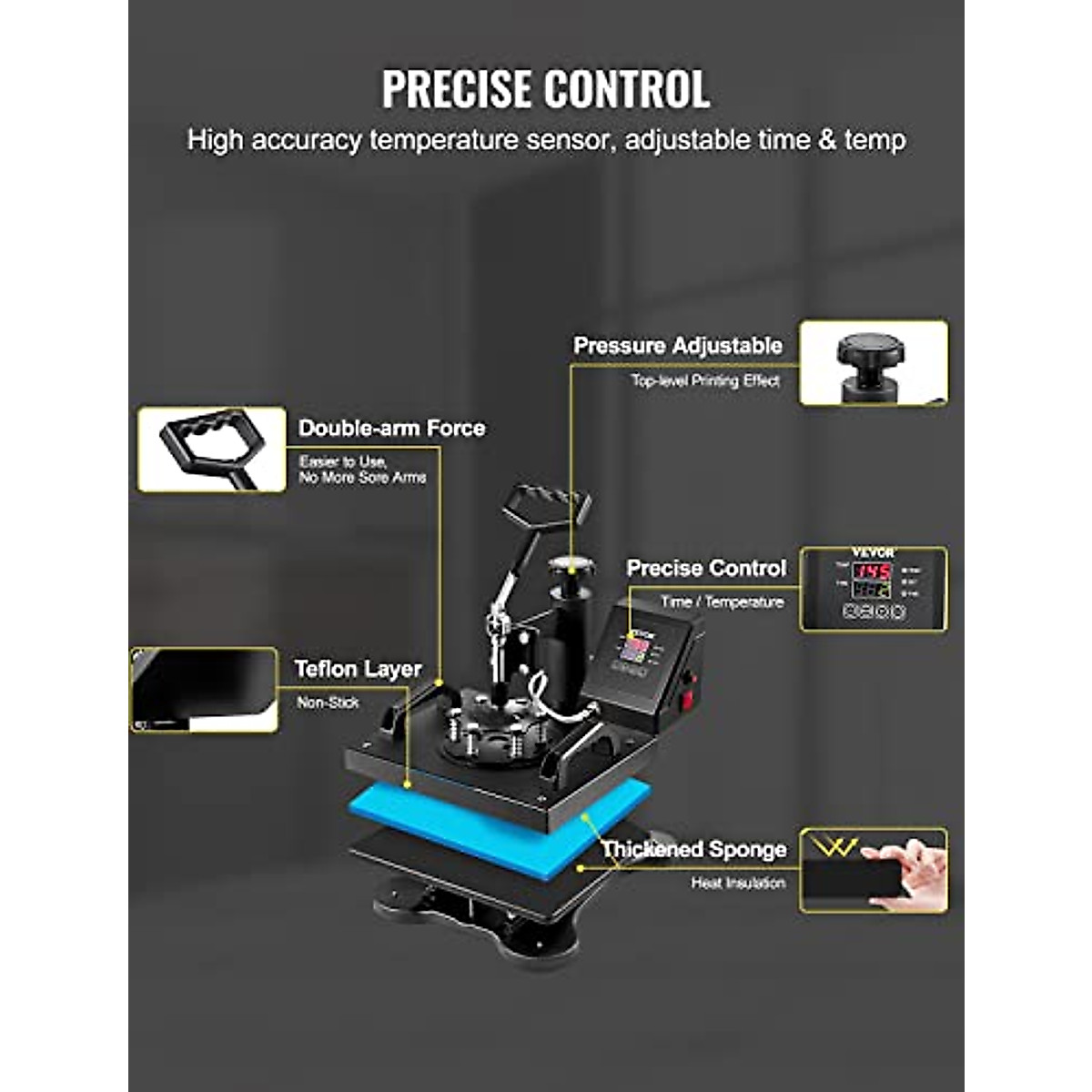 VEVOR 12x10 Inch Heat Press Dual Digital Heat Press Machine 650W Swing Away Heat Press T-Shirt Sublimation Printer Transfer 360 Degree Rotation for DIY T-Shirts