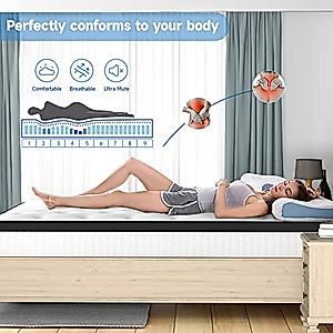 wowttrelax Queen Mattress 12 Inch, Hybrid Memory Foam Mattress, Pocket Innerspring Mattress in a Box, 9-Zone Orthopedic Double Mattress Queen Size for Back Pain, Pressure Relief, Medium Firm