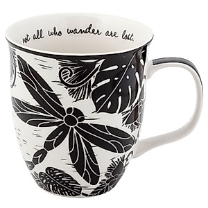 Karma Gifts 16 oz Black and White Boho Mug Butterfly - Cute Coffee and Tea Mug - Ceramic Coffee Mugs for Women and Men & Gifts 16 oz Black and White Boho Mug Dragonfly - Cute Coffee and Tea Mug