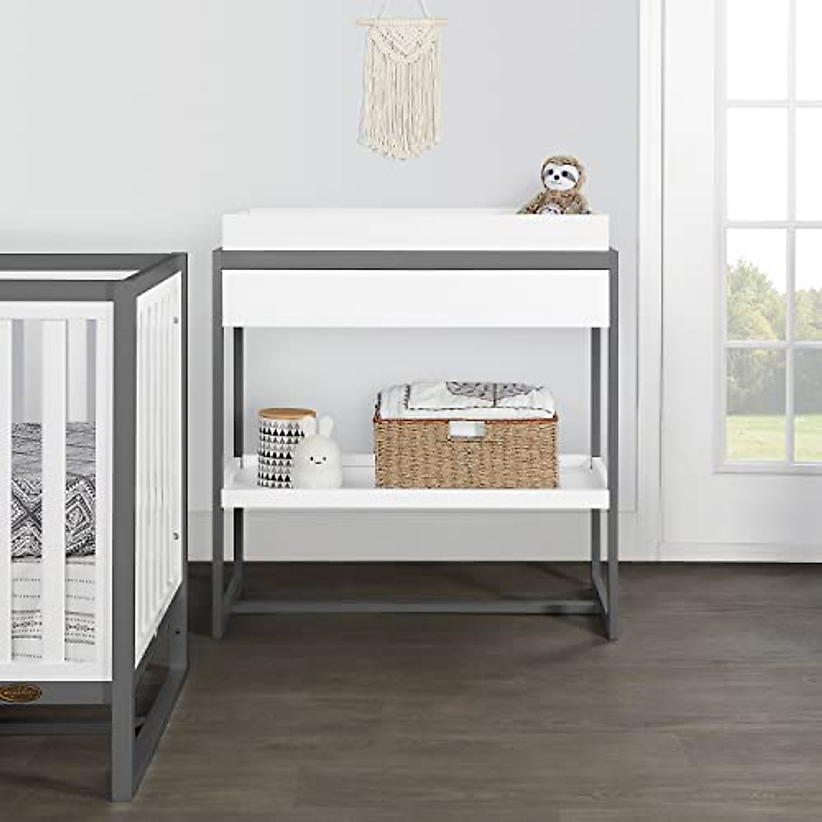 Dream On Me Arlo Changing Table in Steel Grey, Made of Solid New Zealand Pinewood, Non-Toxic Finish, Comes with Water Resistant Mattress Pad & Safety Strap