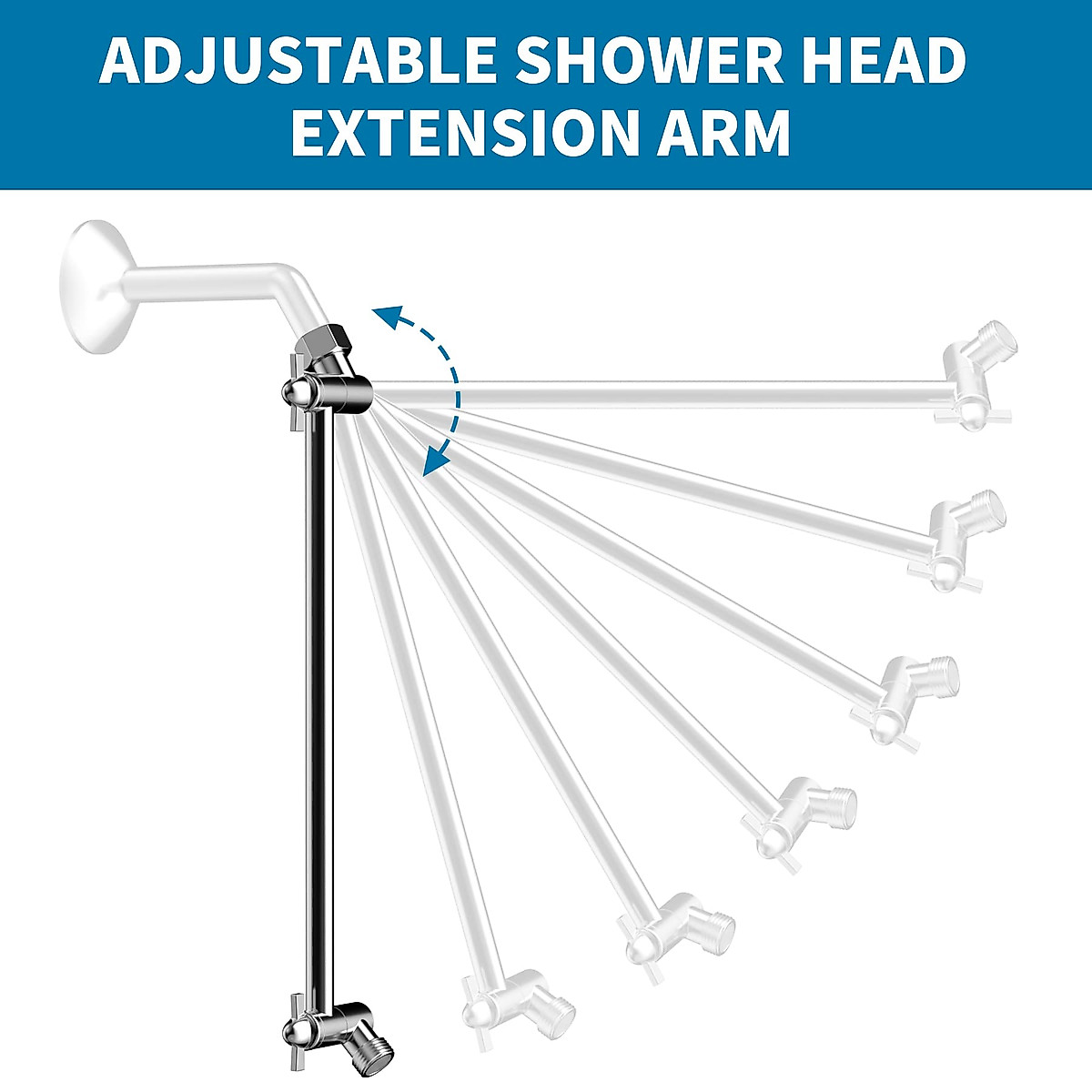 12 Inch Solid Brass Adjustable Shower Head Extension Arm Flexible Height & Angle Shower Arm Extender with Lock Joints, Universal Connection Solid Stainless Steel Shower Extension Arm, Chrome Finish