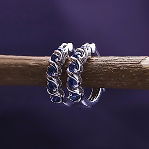 14K White Gold Plated 925 Sterling Silver Round Cut Simulated Blue Sapphire Clarity Of VVS1-VVS2 Dainty Tiny Hoop Earrings Minimalist | Delicate Jewelry, Gift For Her