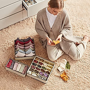 Lifewit 4 PCS Drawer Underwear Organizers, Bundle with 6 PCS Drawer Underwear Organizers, Beige