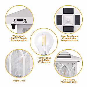 Kemeco ST4328Q-W Solar Post Light Outdoor Cast Aluminum White Fixture with 3 Inch Pire Mount for Pole Pillar Yard Garden Landscape Entryways Décor