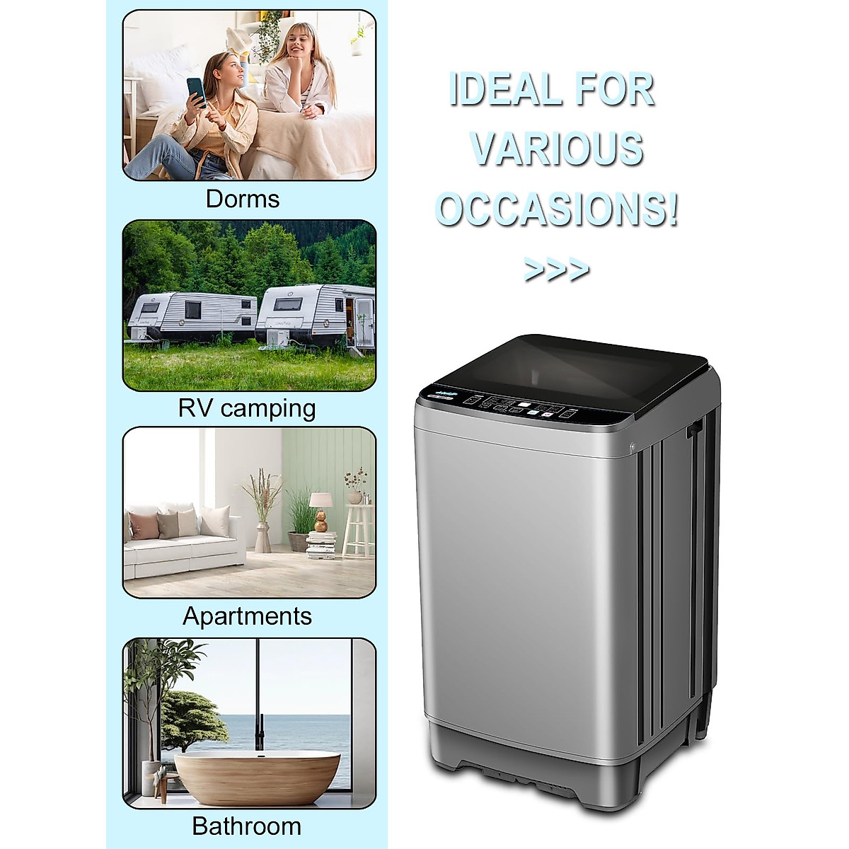 25 lbs Portable Washer Drain Pump, 10 Programs & 8 Water Levels, KRIB BLING Full Automatic Washing Machine with LED Display, Ideal for Camping, Apartment, Dorm, Dark Grey