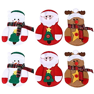 BESTOYARD Christmas Tableware Holder Silverware Holders Pockets Knifes Forks Bag Snowman Santa Claus Elk Decor for Xmas Dinner Table Decorations 6pcs