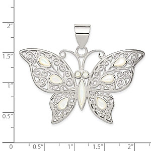 Sterling Silver Filigree Fancy Mother of Pearl Butterfly Pendant QQC5004