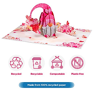 Frndly by Paper Love Pop Up Card, 3D Love Gnome, Handcrafted - 100% Recycled and Eco-Friendly, 8" x 6" Cover - with Removable Note Tag