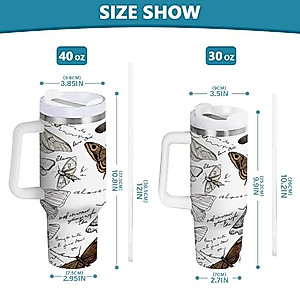 RPLIFE Various Insects White Tumbler with Handle and Straw, Stainless Steel Cup, Insulated Cup with Straw, Coffee Tumbler for Women