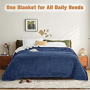 HomeSweety TOAO Sherpa Fleece Blanket Queen Size, Thick Blankets for Winter Soft Fuzzy Flannel Fleece/Wool Like Reversible Velvet Plush Couch Blanket, Cozy Luxury Bed Blankets(90''x90'',Navy Blue) 1