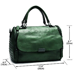 IVTG Genuine Leather Satchel Bag for Women Vintage Handmade Top Handle Crossbody Handbag (Green)
