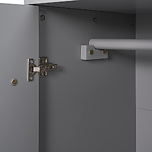 Wooden Kids Wardrobe with Hanging Rod, Cute Design Wardrobe Cabinet with 2 Doors, Storage Armoires Clothes Hanging Storage Rack for Boys Girls Kids' Room,Gray