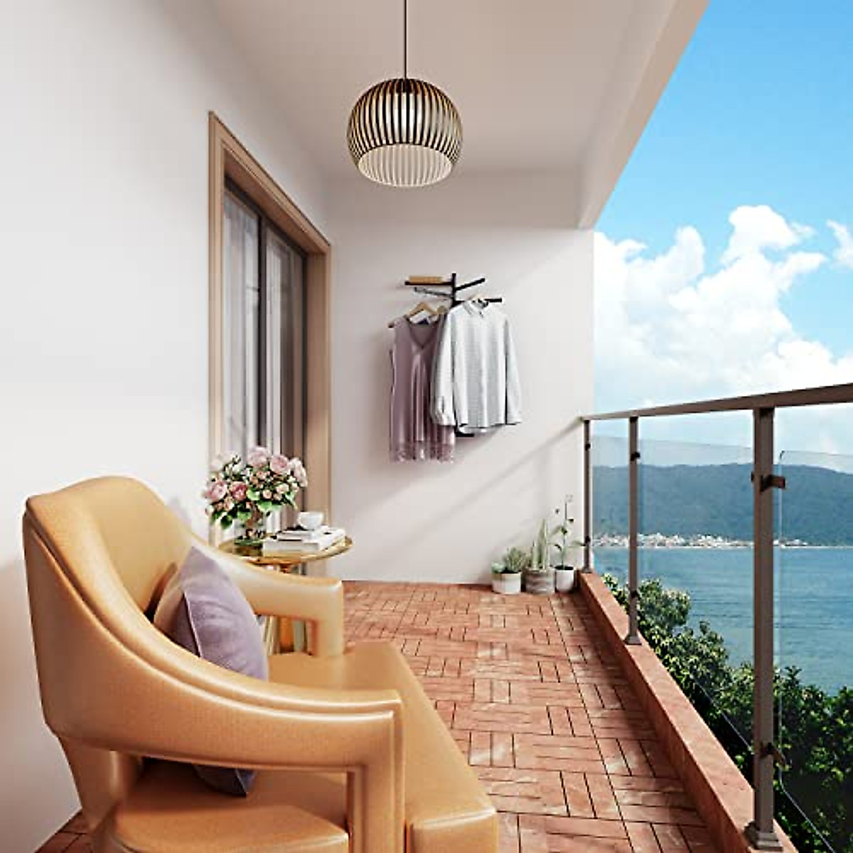 KLDKLD Swivel Towel Rack,Wall Mounted Towel Bar for Bathroom,4-Arms Towel Rack with Hook, Space Saving Towel Holder for Bathroom