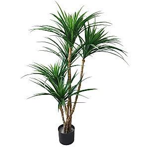 Pure Garden Artificial Tree - 51-Inch Tropical Yucca Plant with Rubber Leaves and Natural Trunk for Living Room, Bedroom and Office - Faux Plants