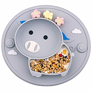 Baby Plate Silicone Placemat One-Piece, Suction Toddler Plates , Divided Dishes for Toddler Kids, Self Feeding, BPA Free, Microwave & Dishwasher Safe