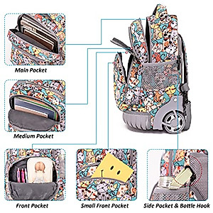 NEW TILAMI 16 Inches Rolling Backpack, Boys&Girls Wheeled Backpack School Travel Student Bag Kids Rolling Backpack, Cat