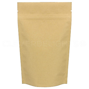 CleverDelights Kraft Stand Up Pouches - 4oz - 100 Pack - 5" x 8" x 2.5" - Resealable Bag