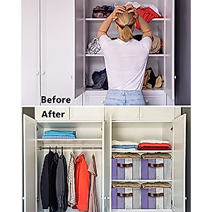 Rustic Wood Purple Cube Storage Organizer Bins with Handles,1PC Collapsible Canvas Cloth Fabric Storage Basket,Farmhouse Ombre Grey White Color Books Kids' Toys Bin Boxes for Shelves,Closet