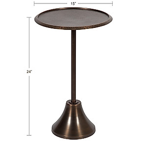 Kate and Laurel Sanzo Modern Pedestal Side Table, 15 x 15 x 24, Bronze, Decorative End Table with Hammered Tabletop for Use as a Bedroom Nightstand or Living Room Accent