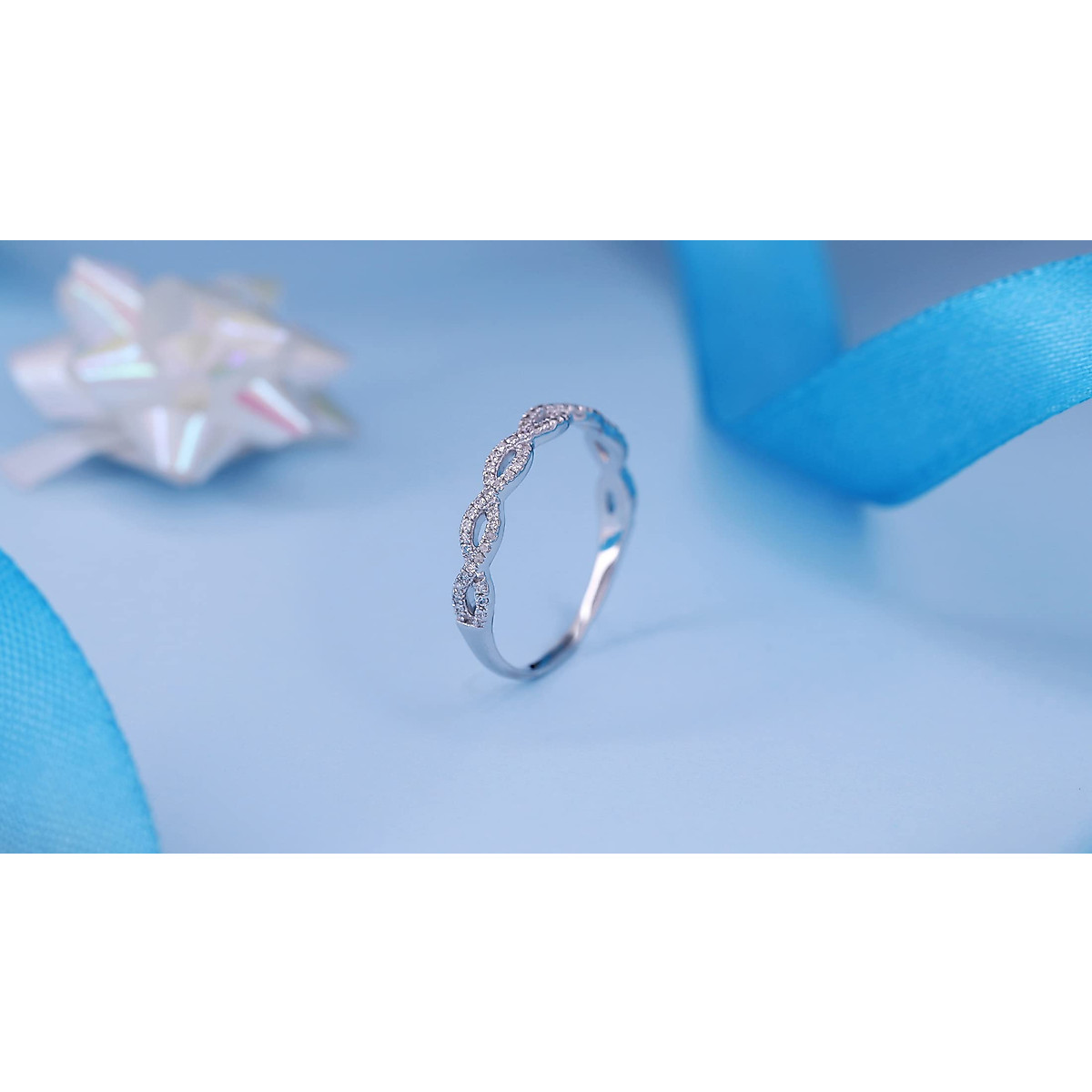 Dazzlingrock Collection 0.20 Carat (Cttw) Round White Diamond Infinity Crossover Swirl Wedding Ring for Women in 10K Solid White Gold, Size 7