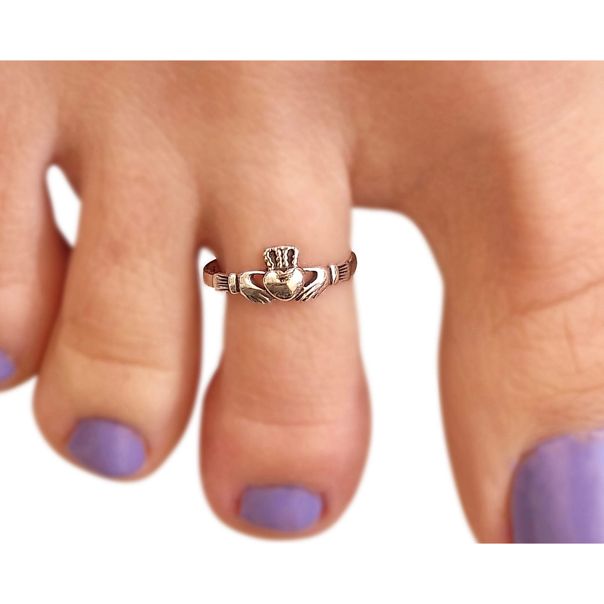 Handmade Silver Irish Claddagh Toe Ring, 925 Sterling Silver, Adjustable, Non Tarnish, Engagement, Crown Heart, Open Toe, Pinky, or Knuckle Rings for Women (Silver-Claddagh (077))