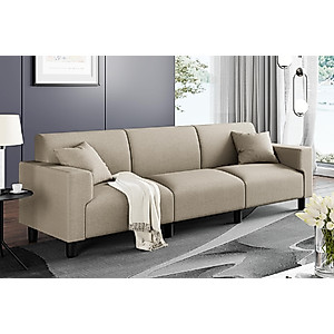 Shintenchi 94'' Sofa Couch, Modern Upholstered 3-Seater Sofa with Deep Cushion, Comfy Sleeper Sofa Couch with Two Pillows for Living Room, Lounge and Apartment, Brown