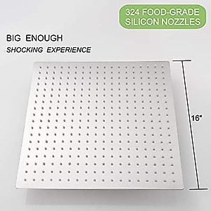 Rain Shower Head, 16 Inch Brushed Nickel Square Rainfall Showerhead, Large Stainless Steel Shower Head, Ultra Thin Rainfall Bath Shower with Silicone Nozzle Easy to Clean and Install