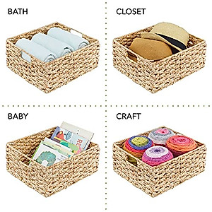 mDesign Hyacinth Braided Woven Kitchen Basket Bin with Built-in Handles for Organizing Kitchen Pantry, Cabinet, Cupboard, Countertop, Shelves - Holds Food, Drinks, Snacks - 6 Pack - Natural/Tan