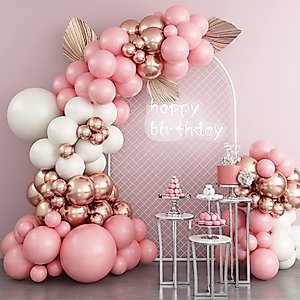 Pink Balloon Garland Arch Kit, Sakura Pink Sand White and Metallic Rose Gold Latex Balloons for Baby Shower Wedding Birthday Graduation Anniversary Bachelorette Party Decorations