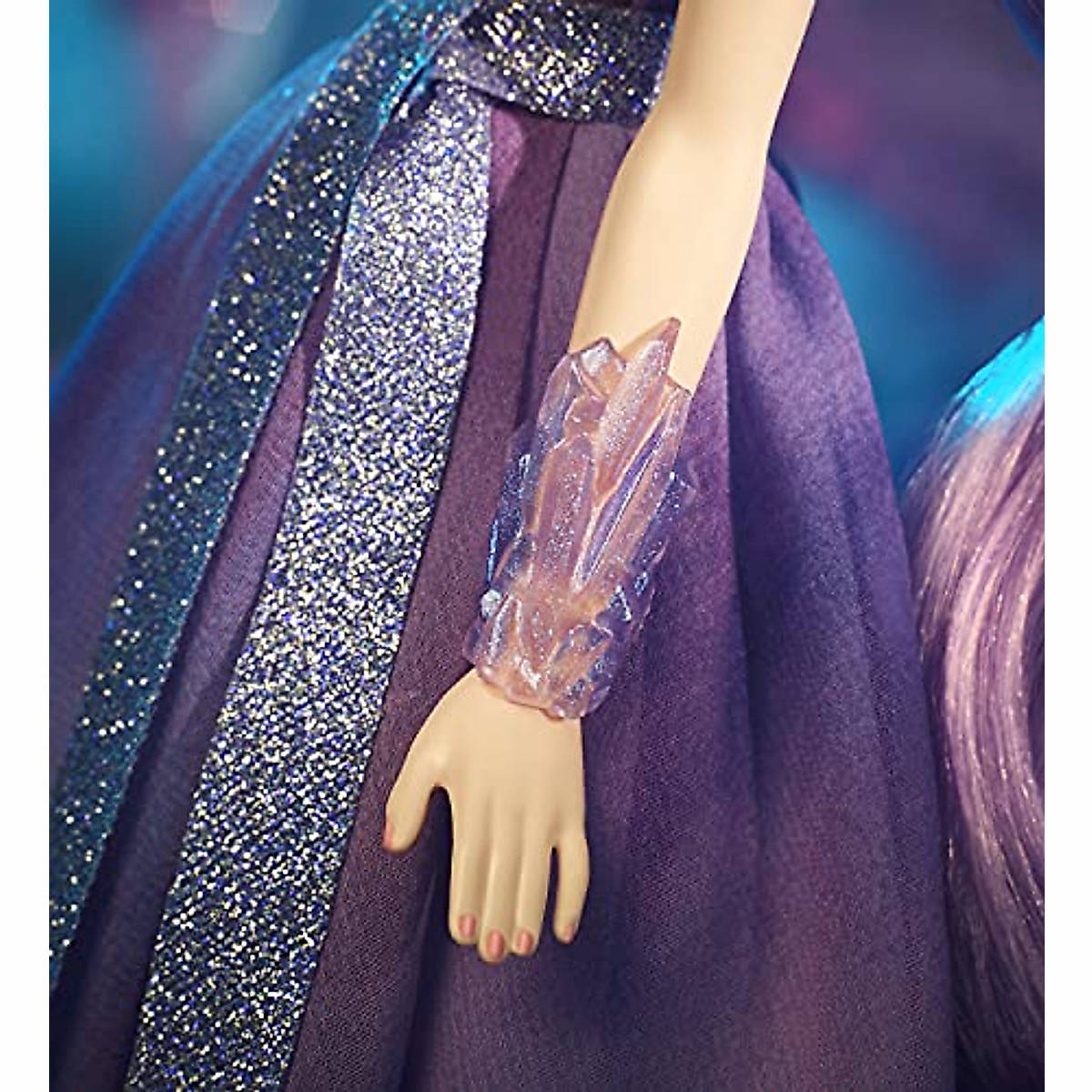 Barbie Crystal Fantasy Collection Amethyst Doll (13-in, Platinum Hair) with Genuine Amethyst Stone Necklace, Wearing Gown and Accessories, Gift for Collectors