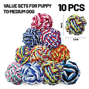 Dog Chew Ball Rope Toys for Aggressive Chewers, 10 Pack Durable Balls Toy for Medium and Small Breeds, Dental Cotton Dog Rope Toys, Puppy Teething Chew Toys, Interactive Dog Toys, Not for Large Dog