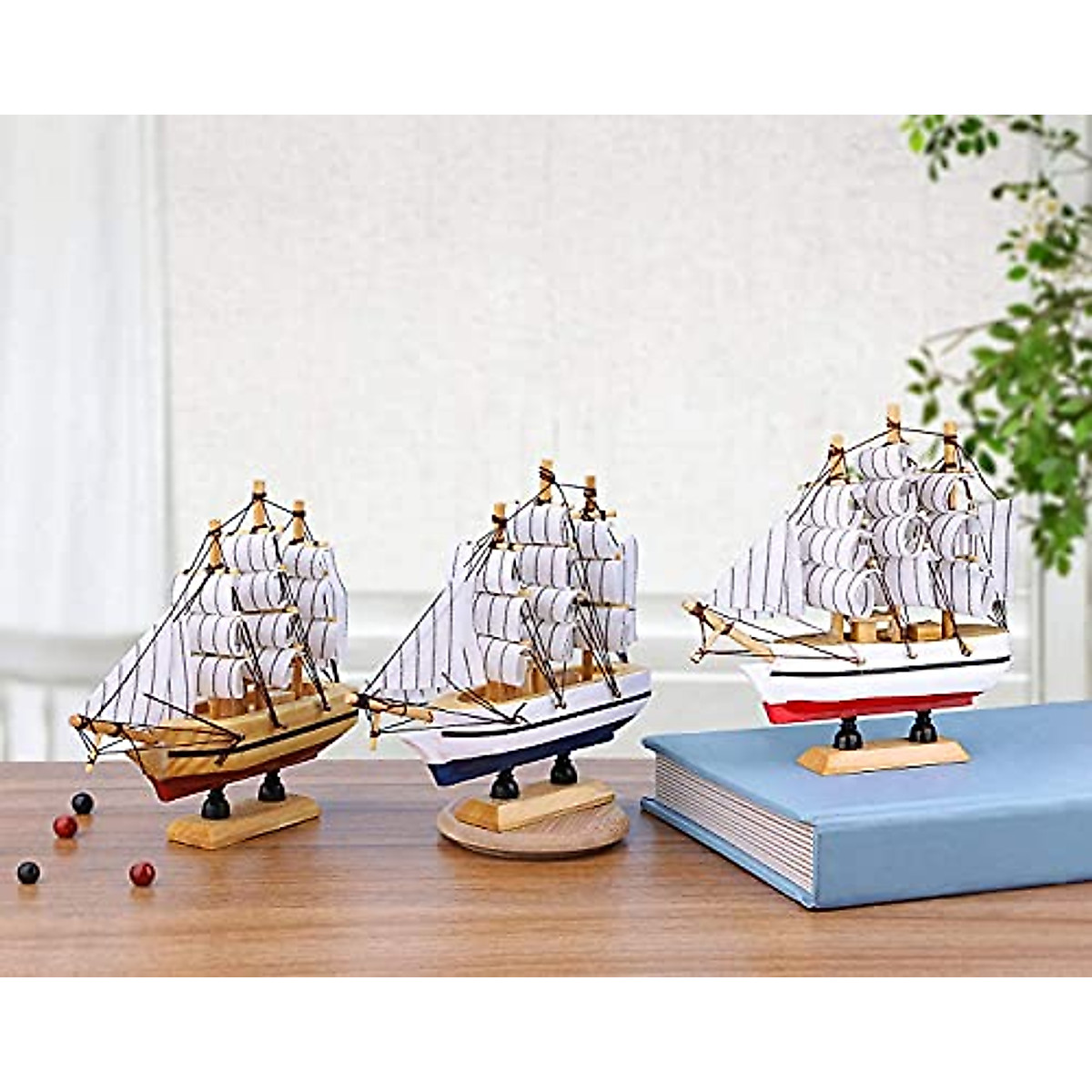 Dedoot Wooden Sailboat 6 Pack Miniature Sailboat Model Ship Nautical Decor Tabletop Decorative Ornament for Ocean Theme Home Decor, 5.5x5x1.2 Inch