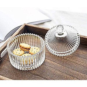 280ML/10Oz Candy Dishes Crystal Glass Candy Box with Lid Decorative Covered Food Storage Organization Sugar Bowl Cookie Jar Biscuit Jar Seasoning Jar for Home Kitchen(Clear)