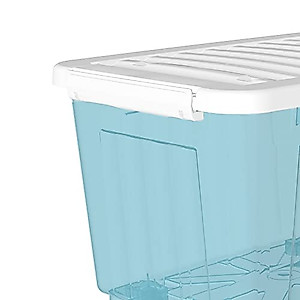 Cetomo 55L*6 Plastic Storage Box,Clear Blue, Tote box, Organizing Container with Durable Lid and Secure Latching Buckles, Stackable and Nestable, 6Pack, with Buckle