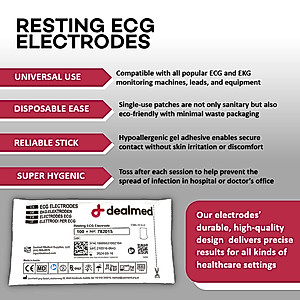 Dealmed Resting ECG Electrodes - Single Use Pads with Self Adhesive Stickers for Electrocardiogram & EKG Heart Monitoring Machines for Hospital, EMS & Medical Screening (1,000 Count)
