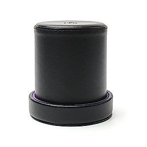 Luck Lab Leather Dice Cup with Lid Including 6 Matching White Pearl and Purple Dice - Purple Velvet Interior for Quiet Shaking - Use for Liars Dice Farkle Yahtzee Board Games, Black