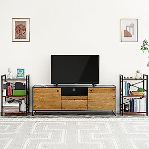 Yoobure Bookshelf Small Book Shelf, Solid Industrial 3 Tier Shelf Bookcase, Short Book Case for Bedroom, Living Room, Office Home, Small Spaces, Easy Assembly Berry Brown