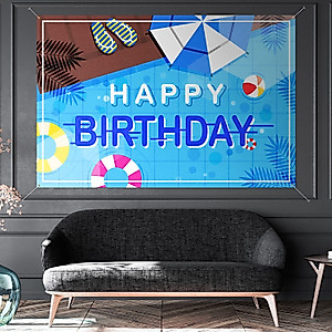 Swimming Pool Backdrop Banner Decor Blue – Happy Birthday Party Theme Decorations for Girls Boys Supplies