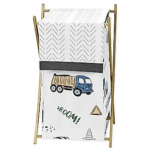 Sweet Jojo Designs Construction Truck Baby Kid Clothes Laundry Hamper - Grey Yellow Black Blue and Green Transportation Chevron Arrow