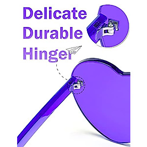 LUCKYCHRIS 2 Pcs Purple Heart Sunglasses for Women Oversized Heart Shaped Glasses Rimless Fun Sunglasses Pack for Bachelorette Party Favors