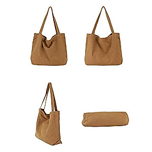 BOBILIKE Women Shoulder Bags Canvas Tote Bag Handbag Work Bags, Brown