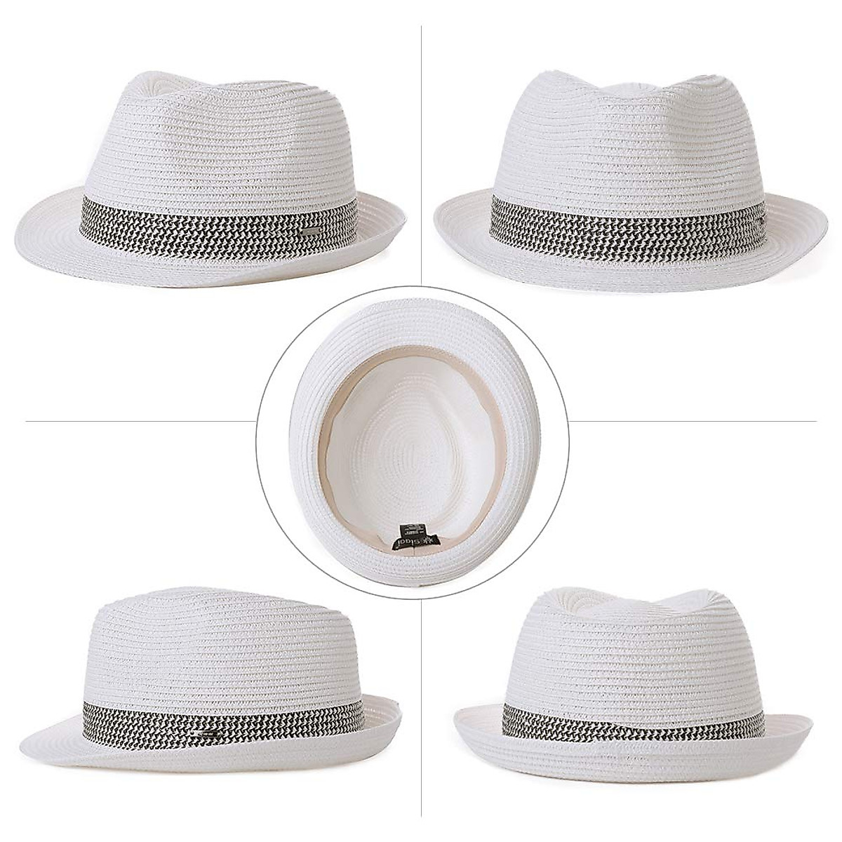 Fancet Packable White Straw Fedora Panama Sun Summer Beach Derby Hat Cuban Trilby Men Women Medium