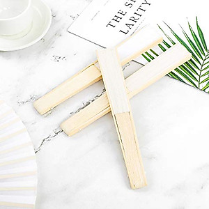 URATOT 24 Pieces White Folding Fans Silk Bamboo Folding Fans Handheld Fans for Wedding, Party Decoration