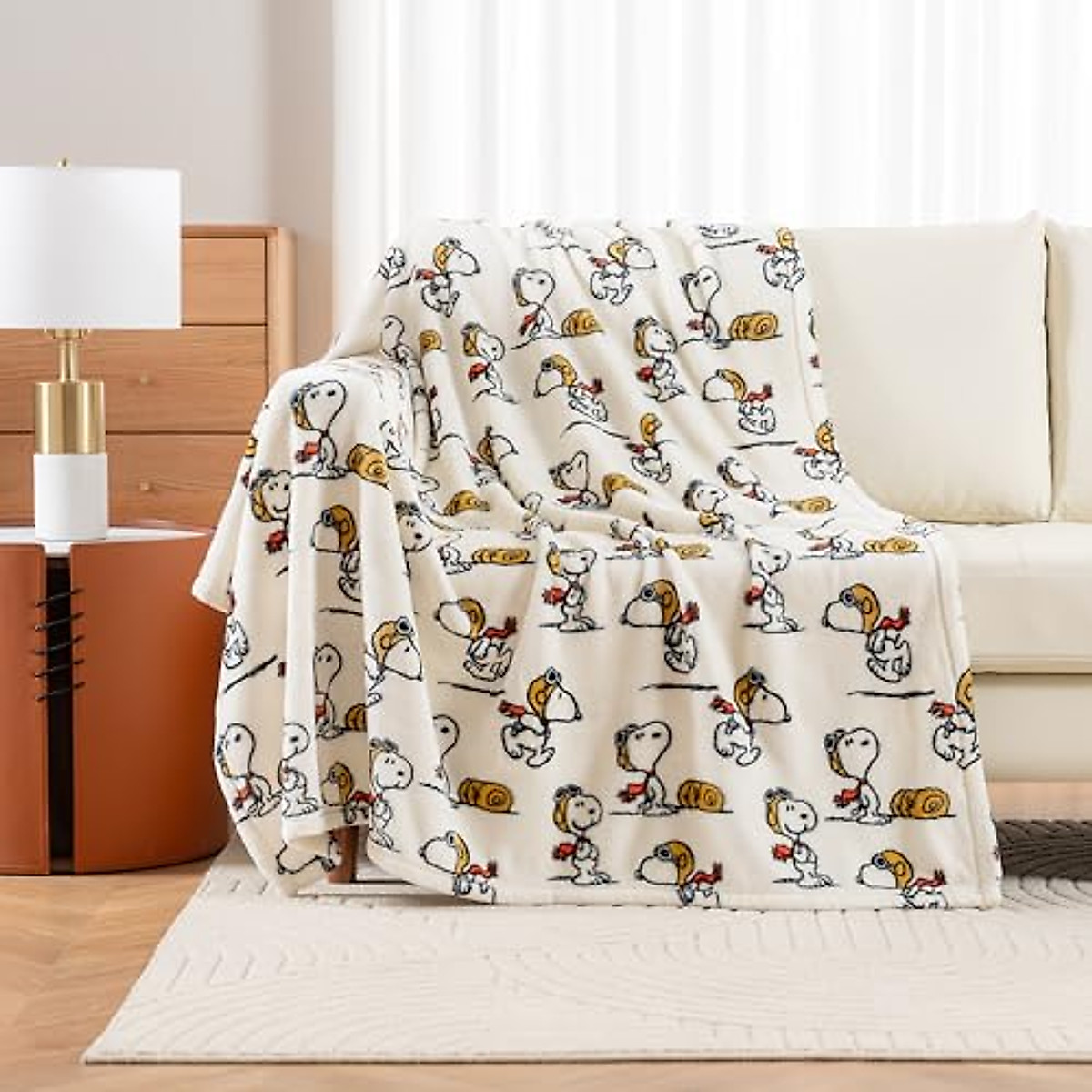 Berkshire Blanket Peanuts® VelvetLoft® Cute Character Snoopy Plush Throw Blanket,The Flying Ace,Throw 55 in x 70 in (Official Peanuts® Product)