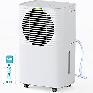 30-Pints Dehumidifier for Basements - 1500 Sq. Ft. Dehumidifier with Auto or Manual Drainage - Compact Dehumidifier with Intelligent Humidity Control | Auto Defrost | Dry Clothes