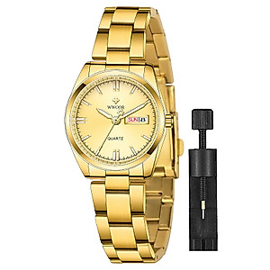Women's Silver Stainless Steel Band Wrist Watches Fashion Quartz Analog Watch Small Face Ladies Dress Watch (Full Gold)